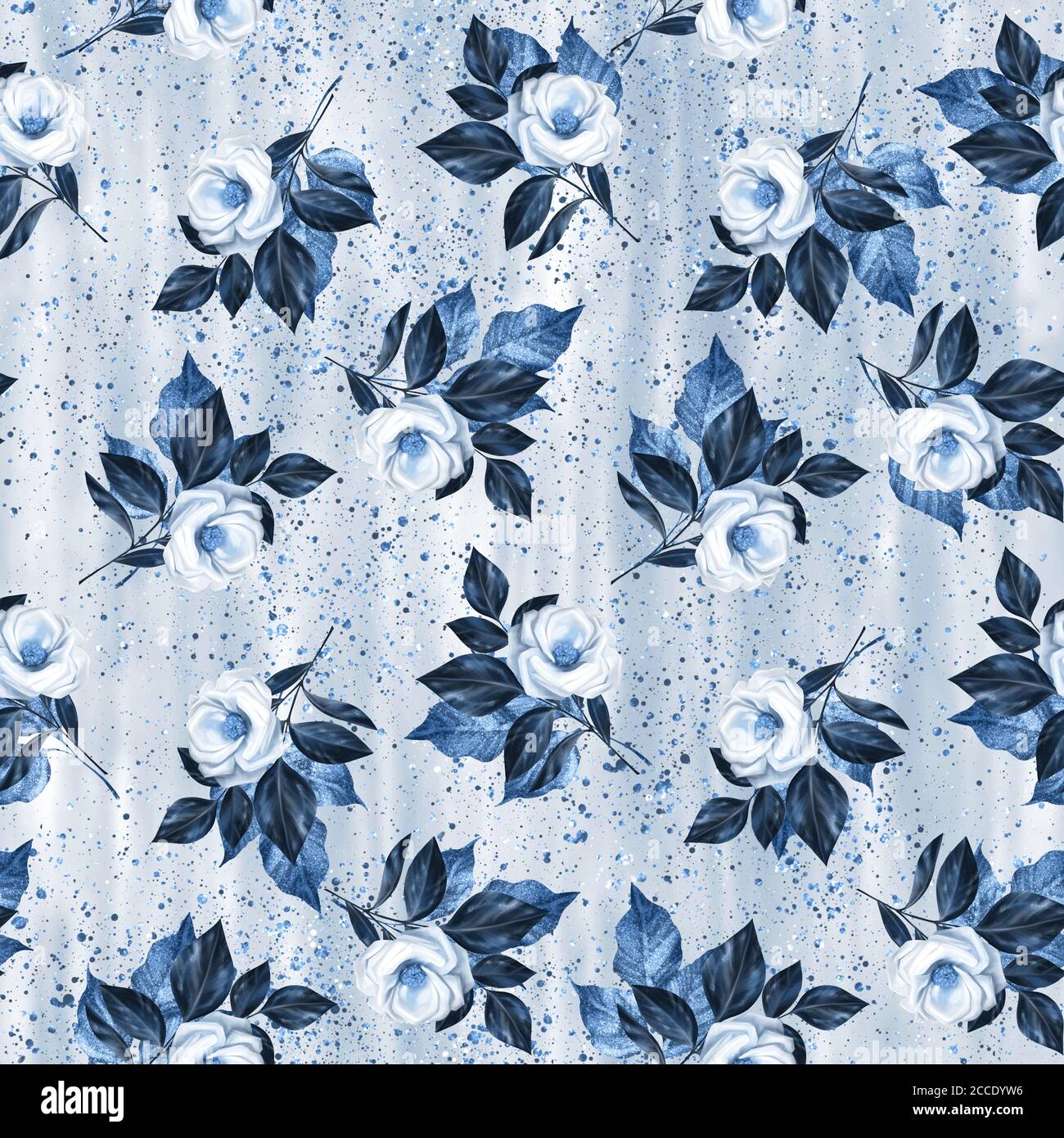 Blue seamless floral pattern with roses Stock Photo - Alamy
