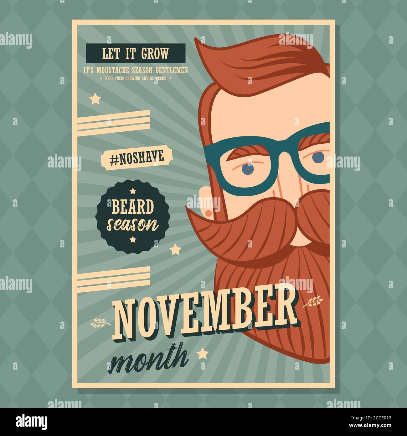 No shave November poster design, prostate cancer awareness, hipster man ...