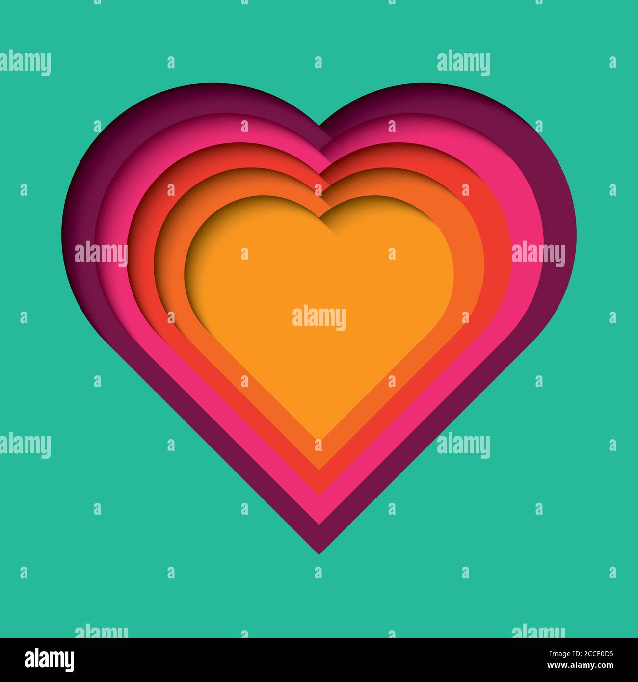 Paper cut out background with 3d effect, heart shape in vibrant colors ...