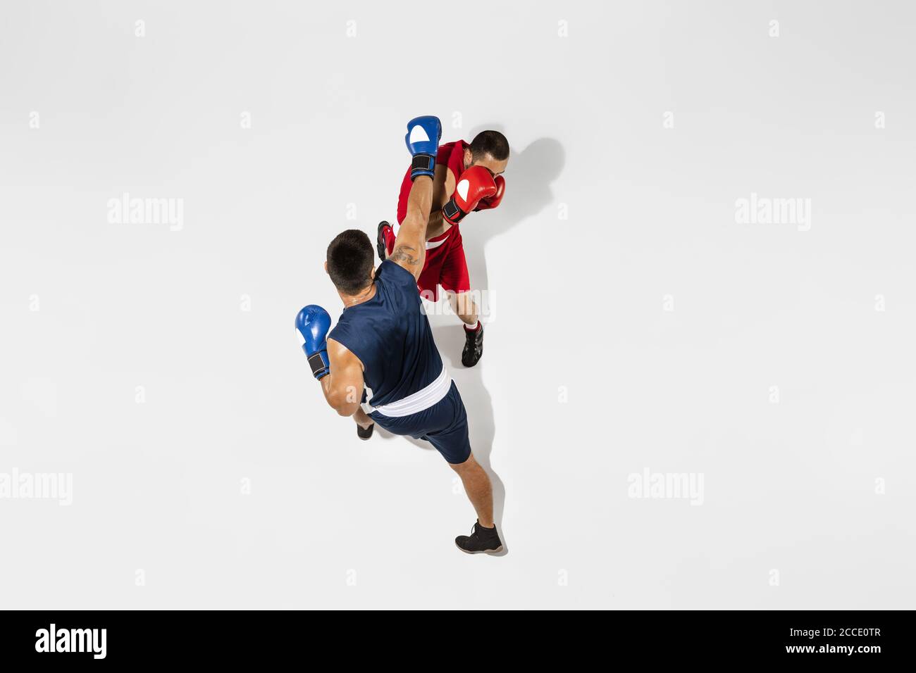 Two professional boxers boxing isolated on white studio background ...