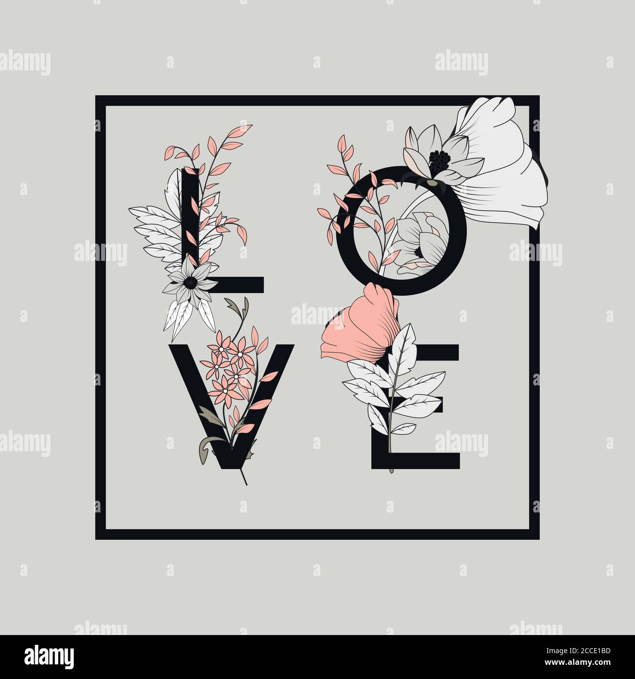 Flowers typography poster design, text and florals combined, hand drawn ...