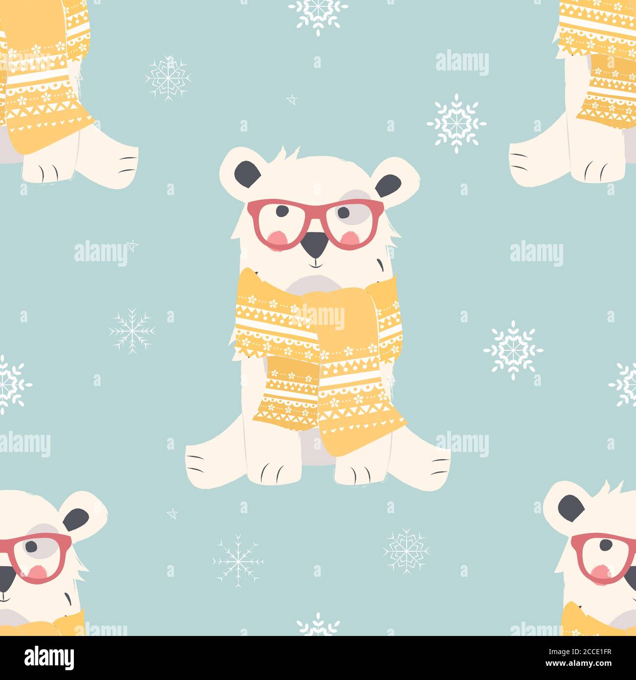 Seamless Merry Christmas patterns with cute polar bear animals, vector ...