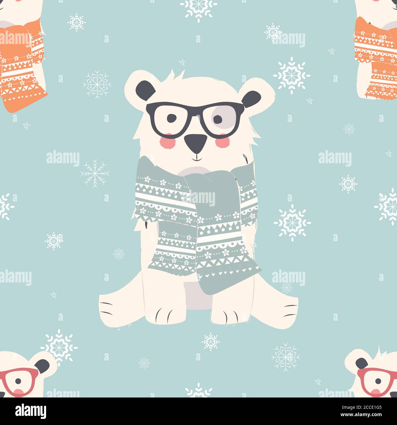 Seamless Merry Christmas patterns with cute polar bear animals, vector ...