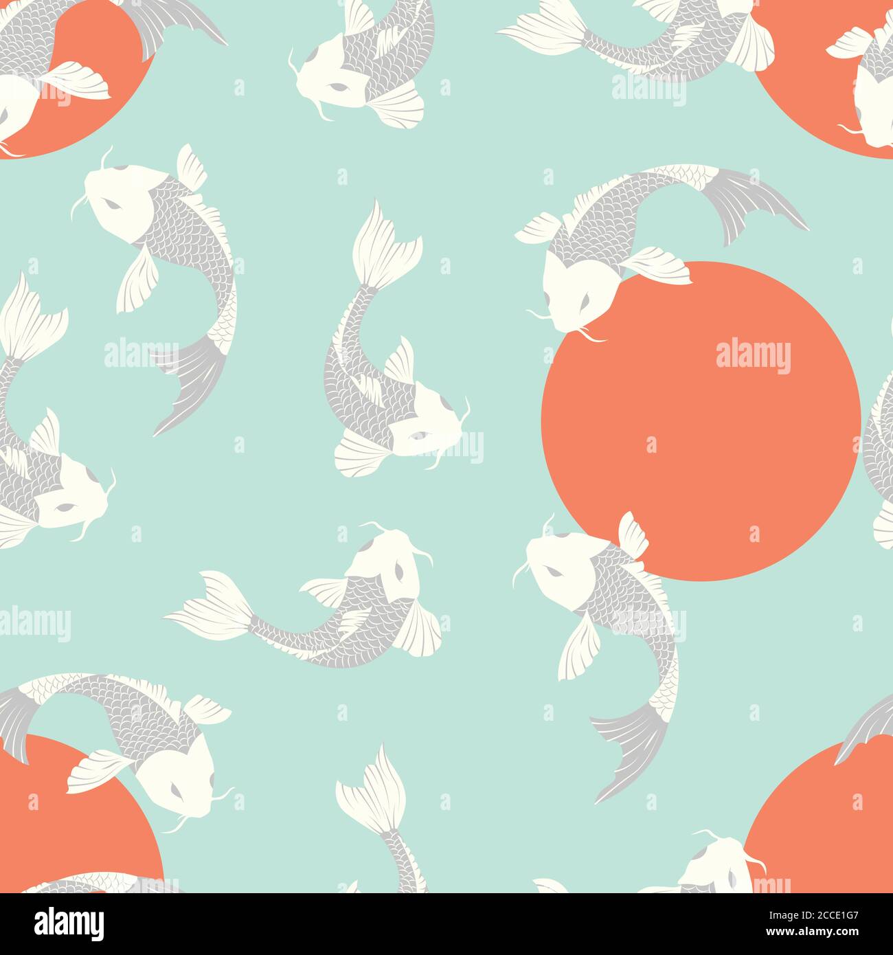 Seamless pattern with carp koi fish and sun, traditional japanese art ...