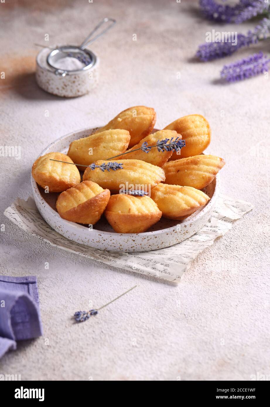 french traditional madeleine biscuits with lavender Stock Photo - Alamy