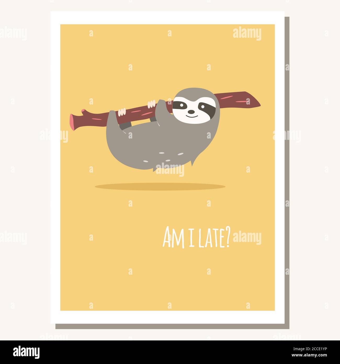 Greeting card with cute lazy sloth and text message, vector ...