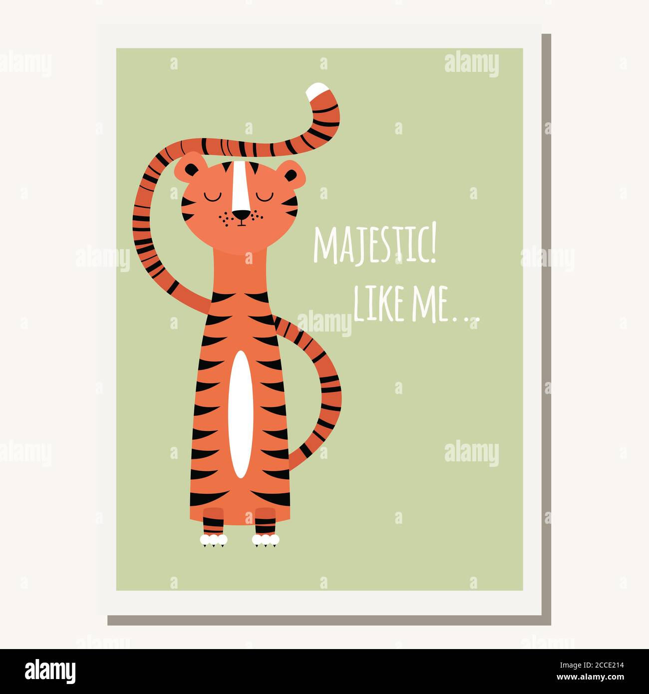 Greeting card with cute tiger and text message, vector illustration ...