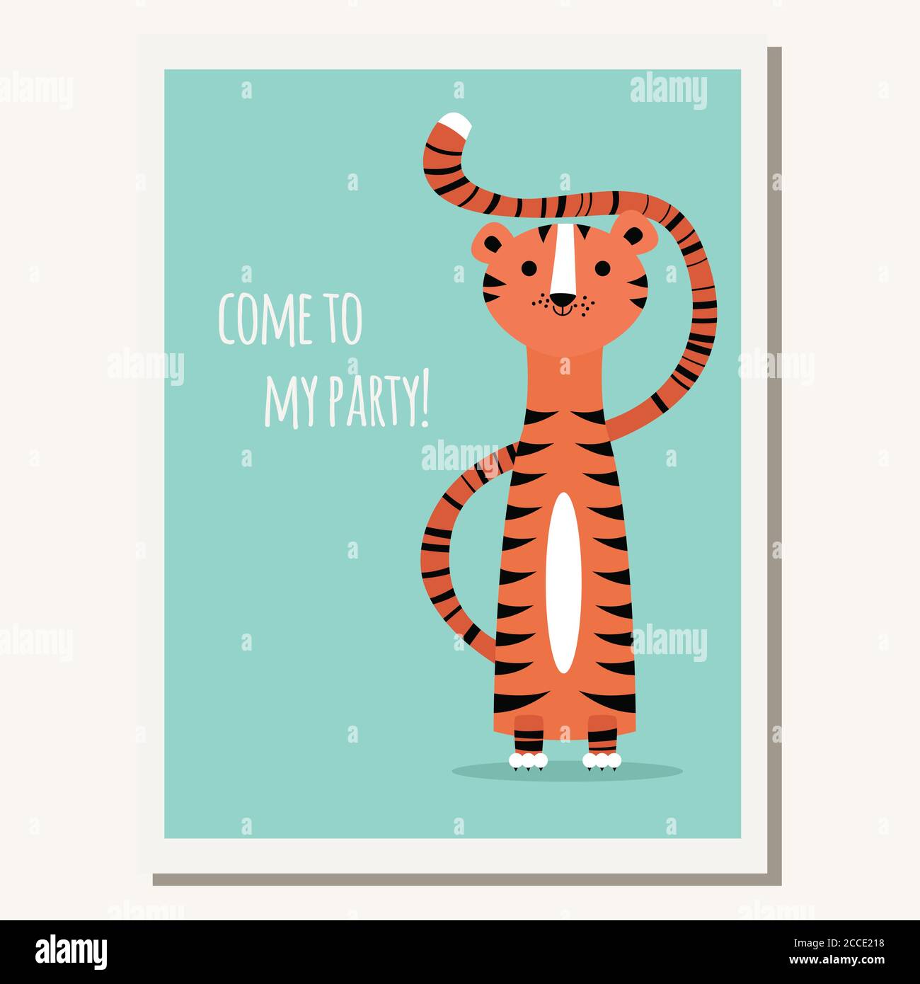Greeting card with cute tiger and text message, vector illustration ...