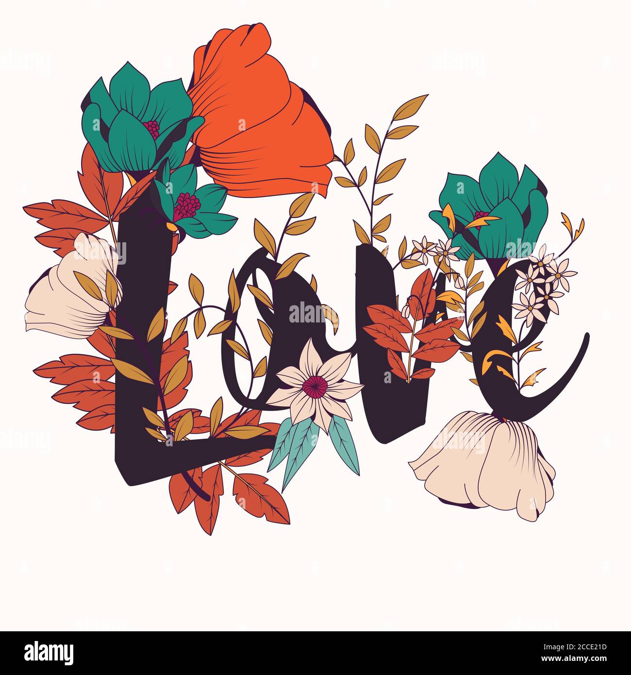 Flowers typography poster design, text and florals combined, hand drawn ...