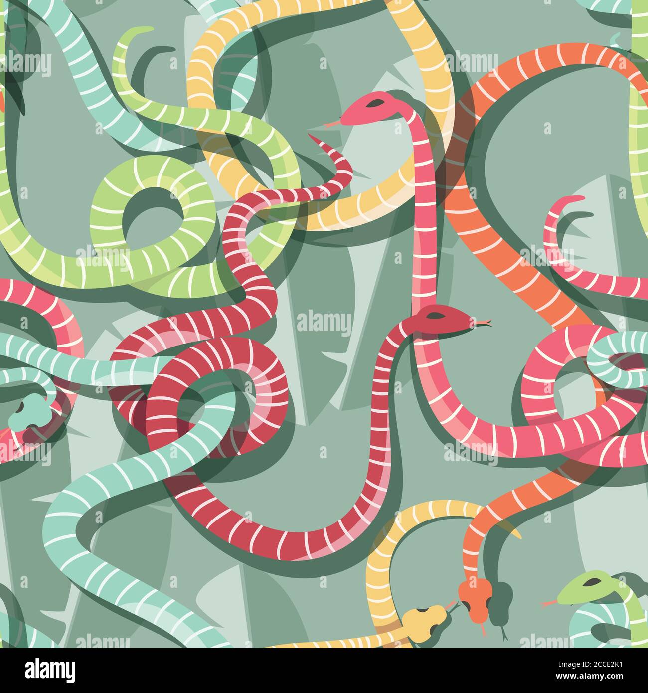 Seamless pattern with colorful intertwined striped rain forest snakes ...