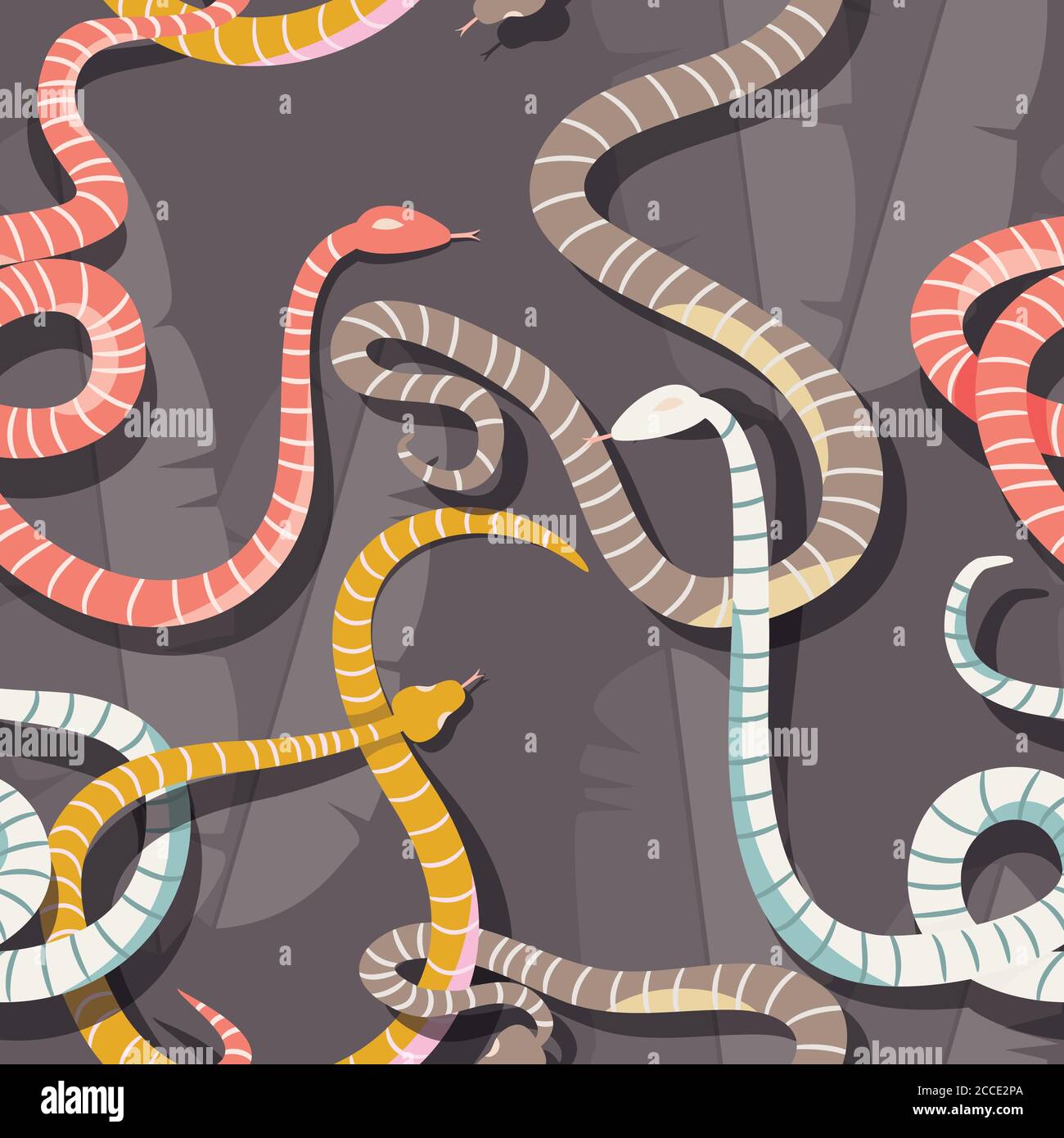Seamless pattern with colorful intertwined striped rain forest snakes ...