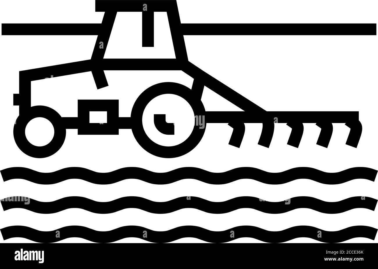 tractor cultivating field line icon vector illustration Stock Vector ...