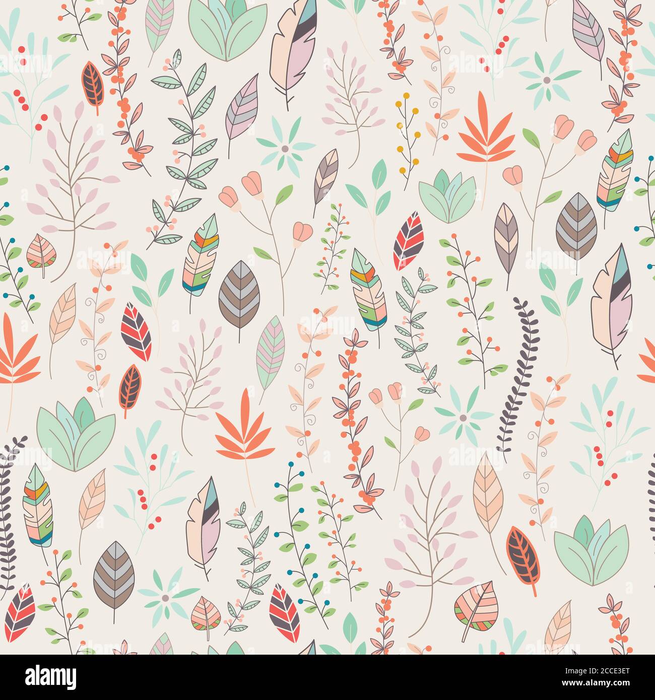 Seamless pattern design with hand drawn flowers, floral elements and ...