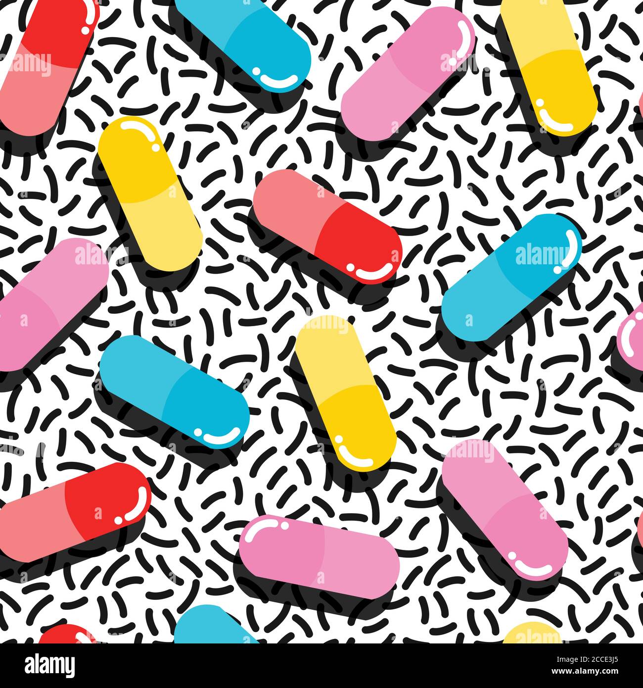 Pills and capsules seamless pattern, pop modern design, bold colors and ...