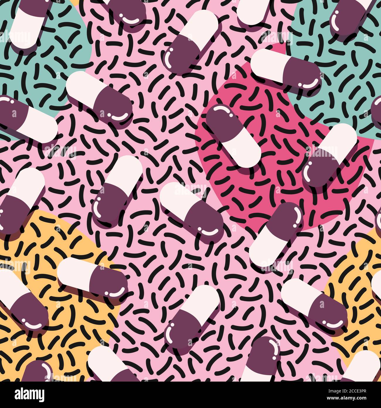 Pills and capsules seamless pattern, pop modern design, bold colors and ...