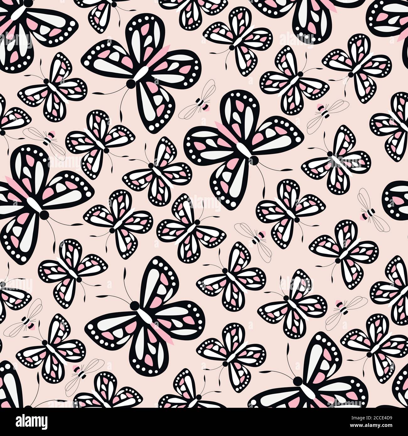 Seamless pattern with colorful butterflies and bees, nature life ...