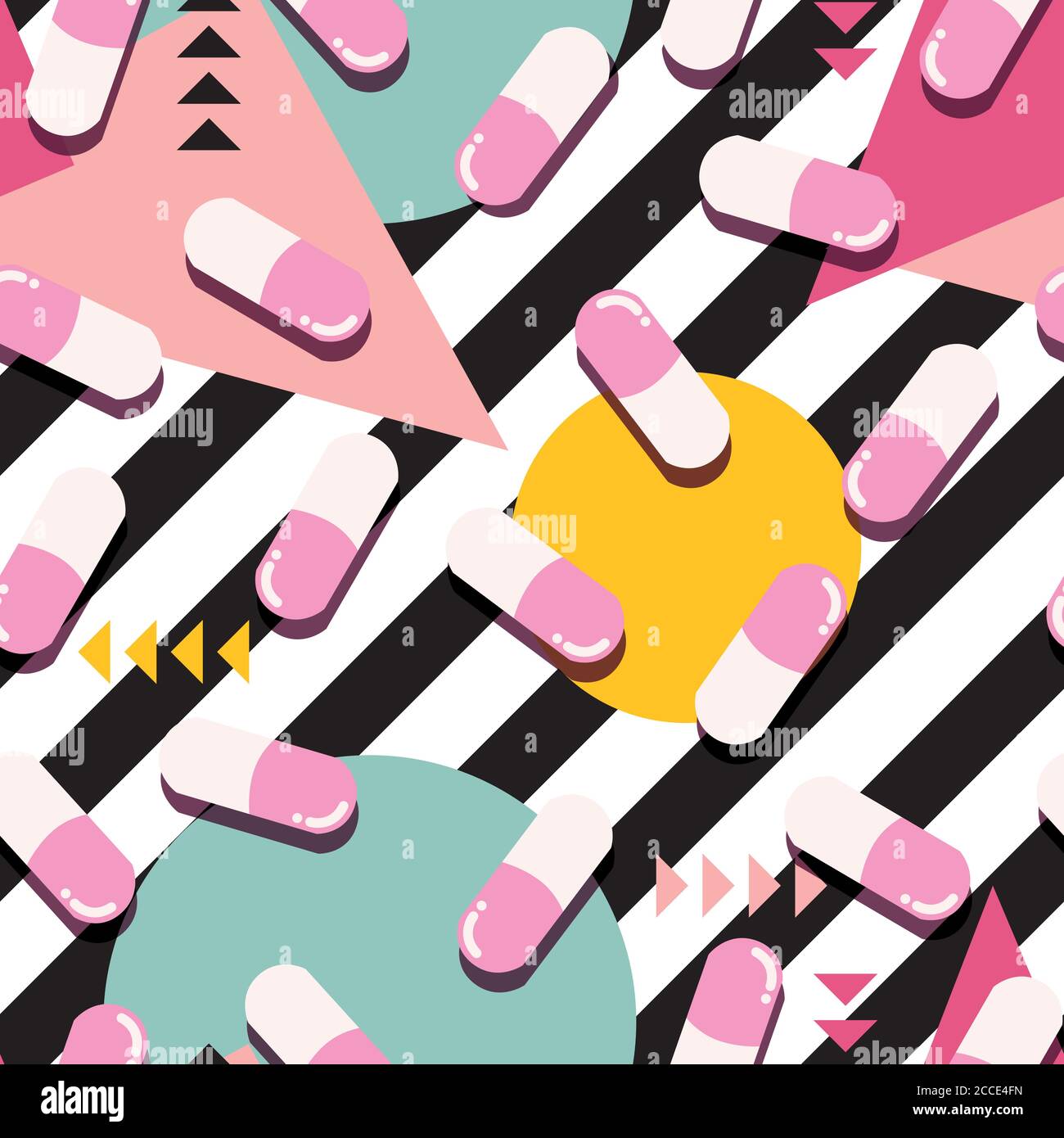 Pills and capsules seamless pattern, pop modern design, bold colors and ...