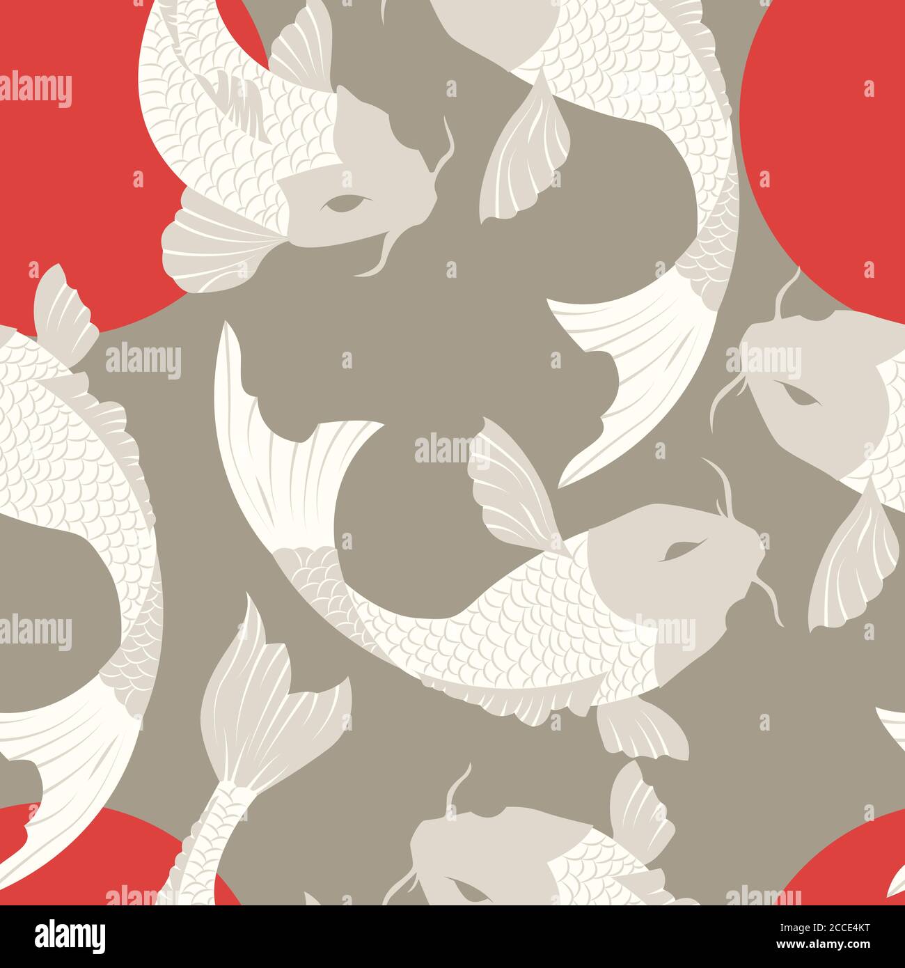 Seamless pattern with carp koi fish and sun, traditional japanese art ...