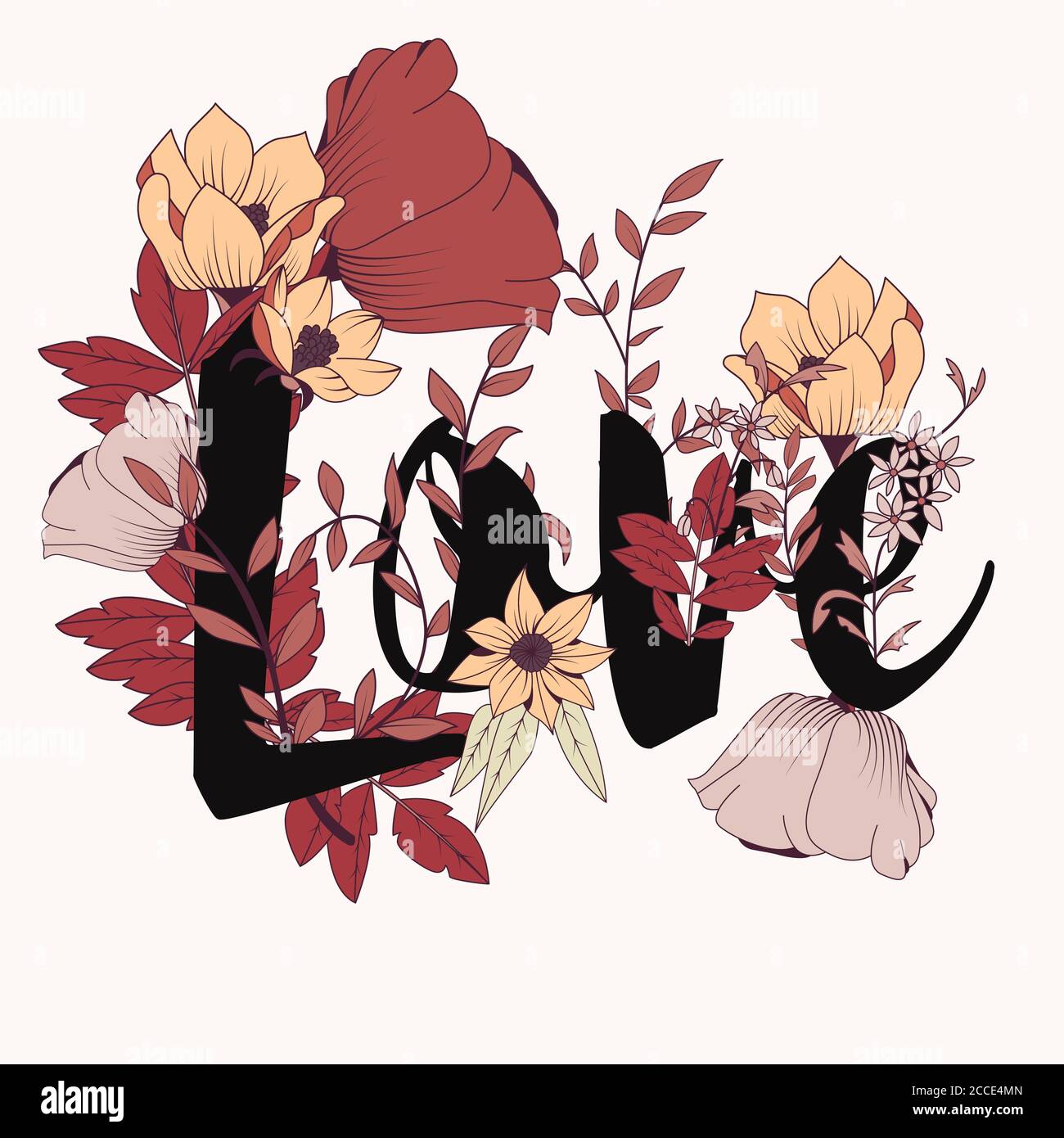 Flowers typography poster design, text and florals combined, hand drawn ...