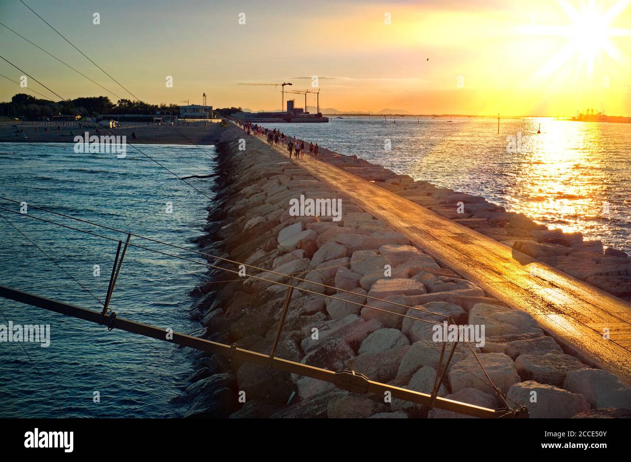 6, august, 2020 - Jesolo, (Venice) Italy: waterfront dam promenade, at ...
