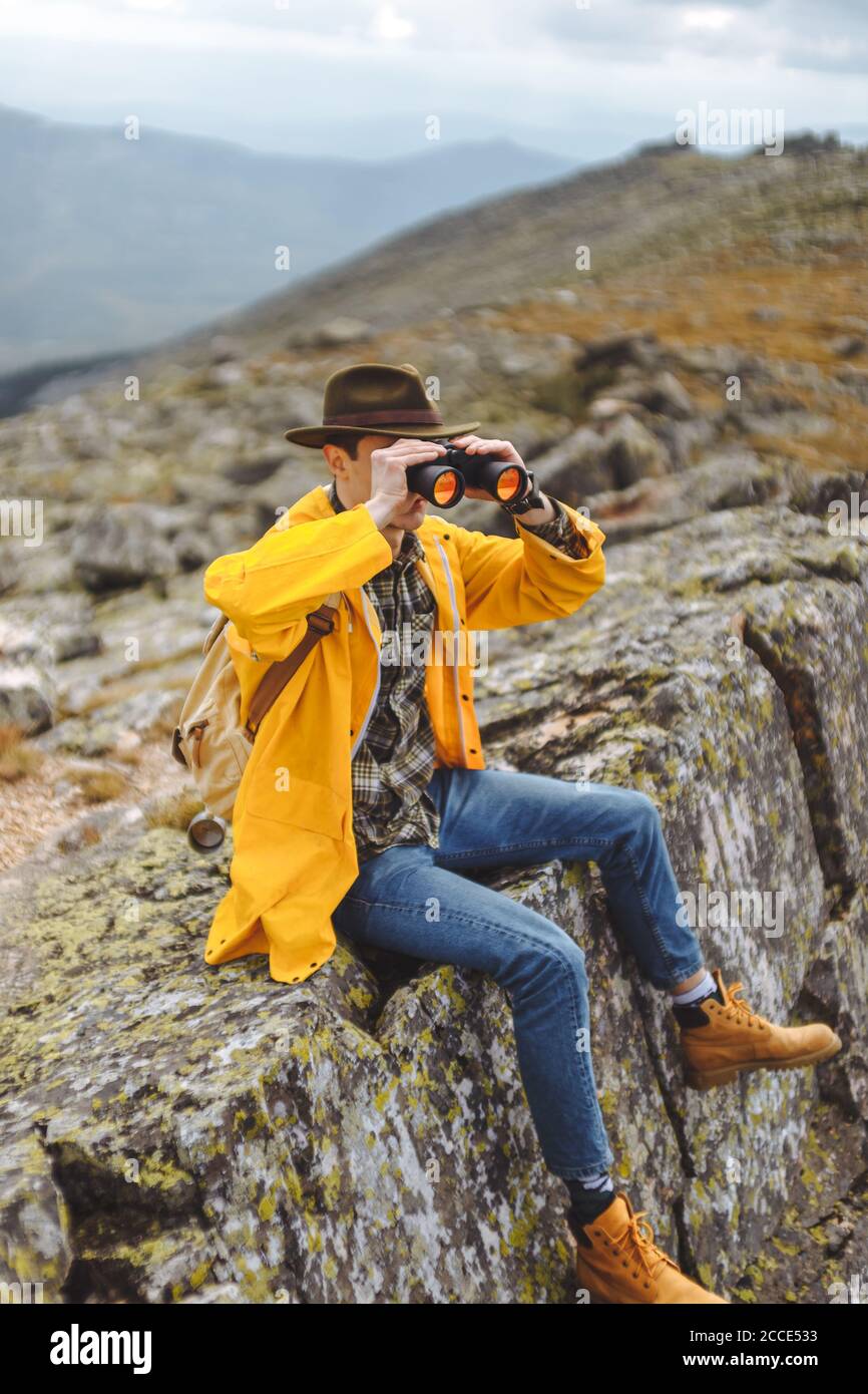 adventurous traveller study geography, full length side view photo. man ...