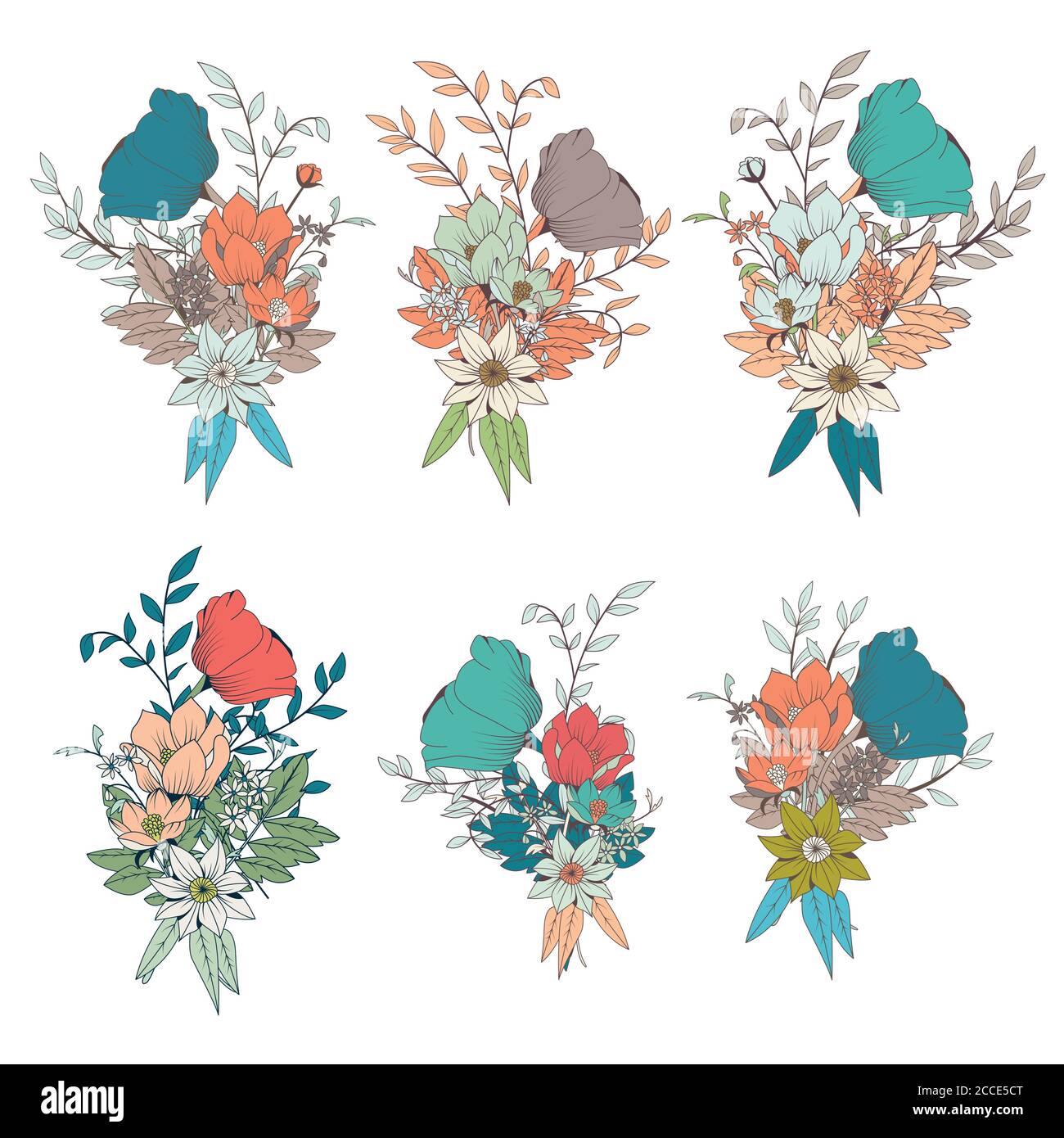 Hand drawn flower bouquets, for wedding invitations and birthday cards ...