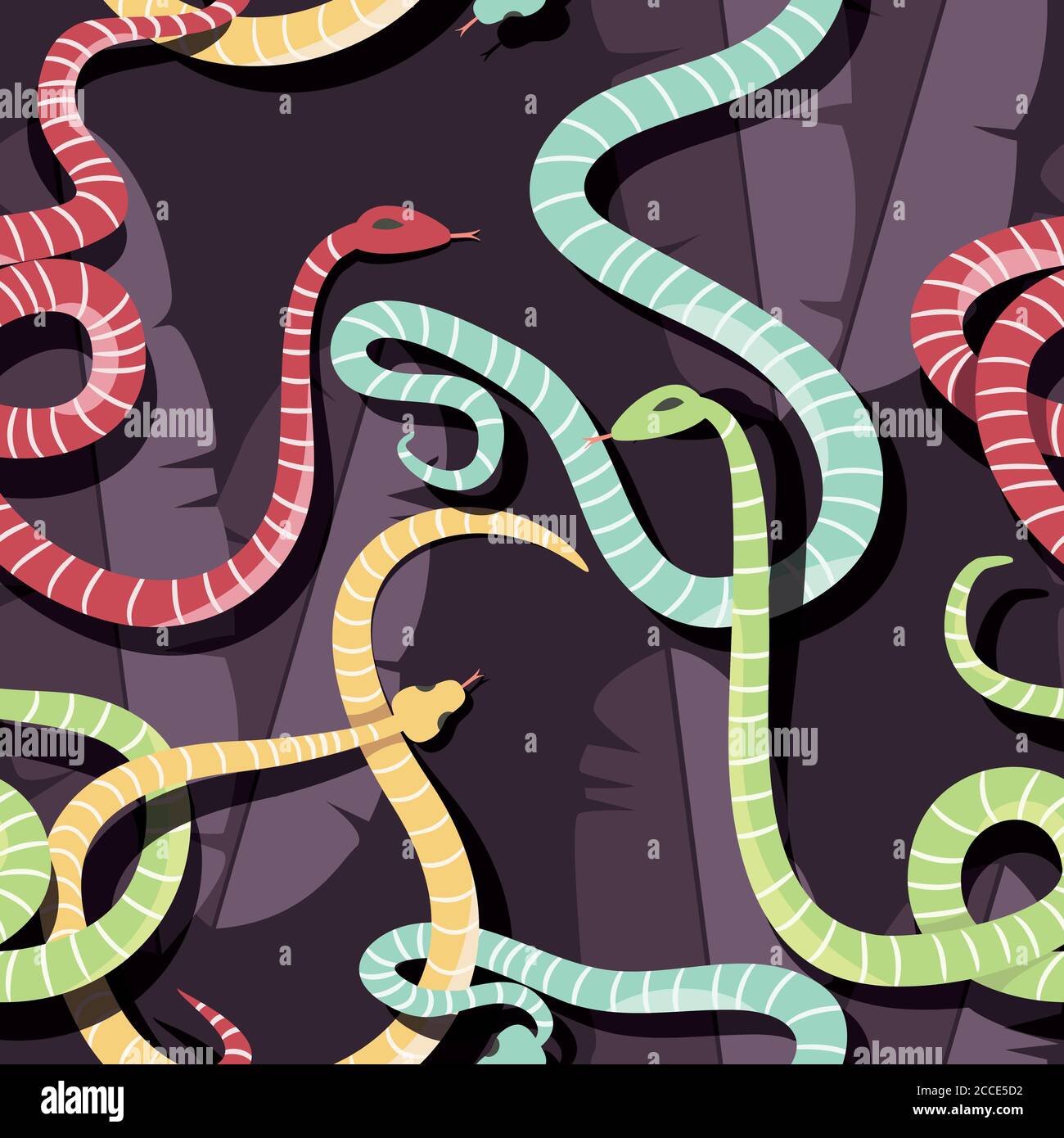 Seamless pattern with colorful intertwined striped rain forest snakes ...