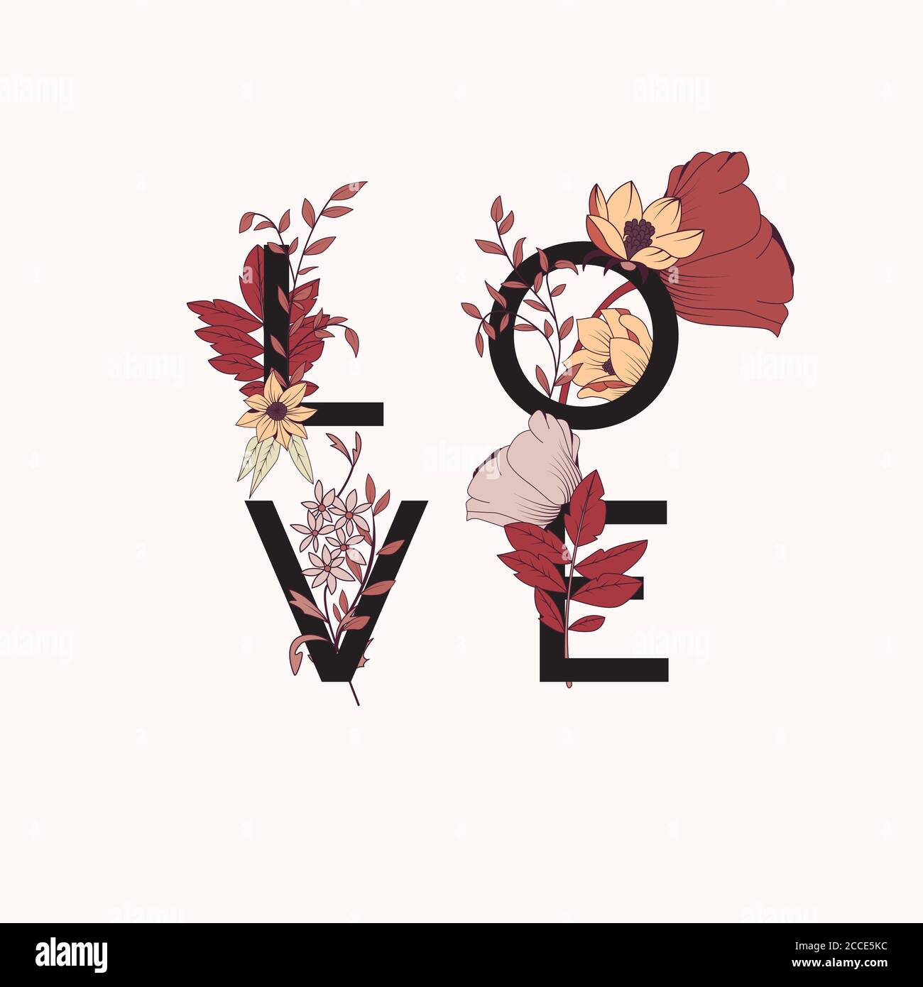 Flowers typography poster design, text and florals combined, hand drawn ...