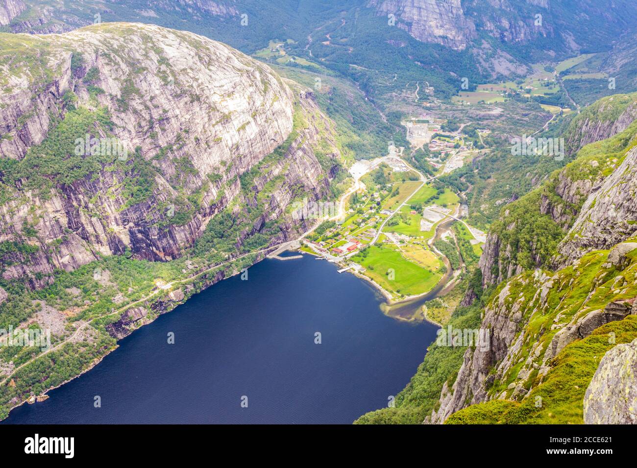Aerial View of Lysefjord and Lysebotn from the mountain Kjerag, in ...