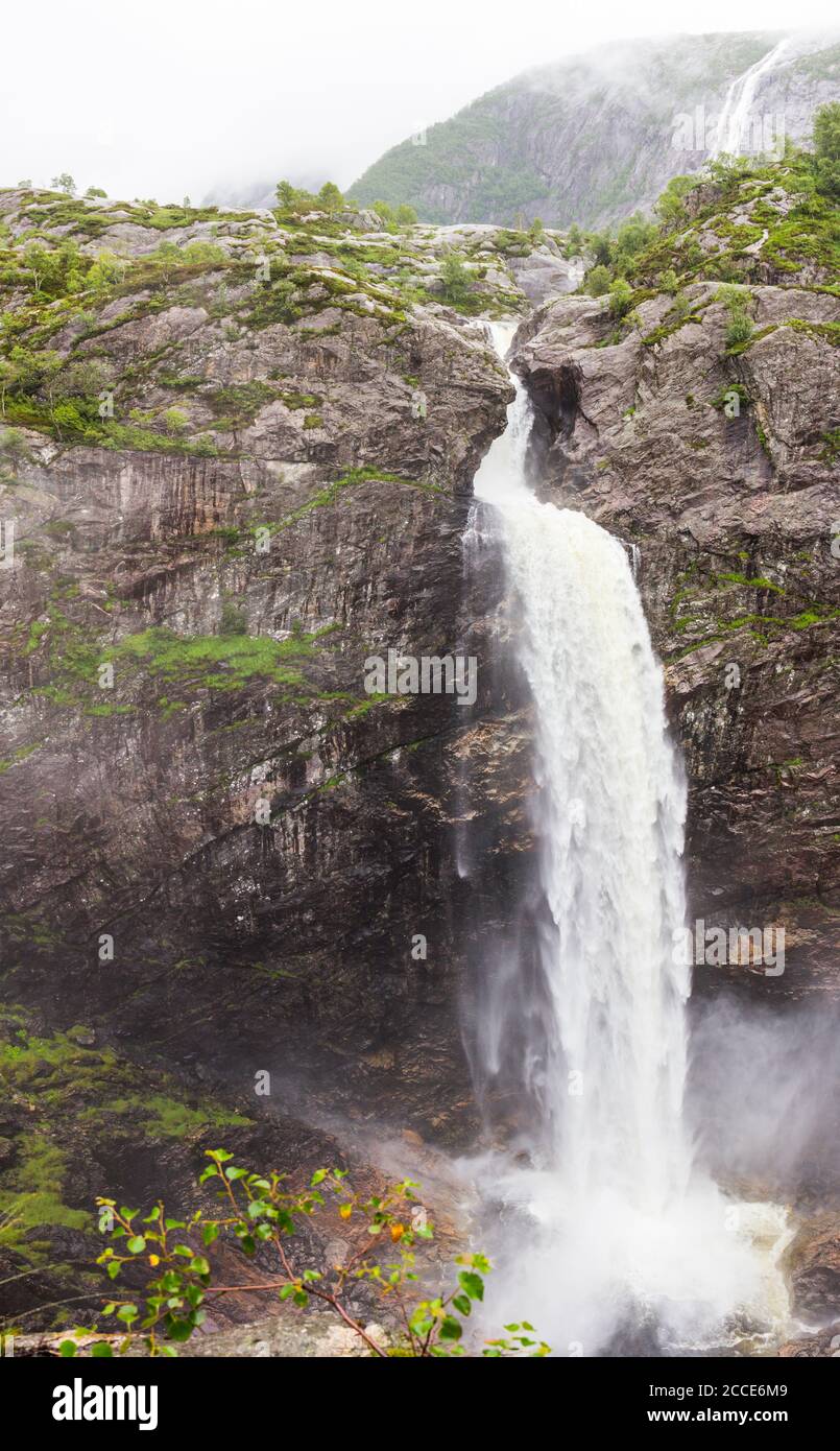 beautiful view to Manafossen waterfall, located at the bottom of the ...
