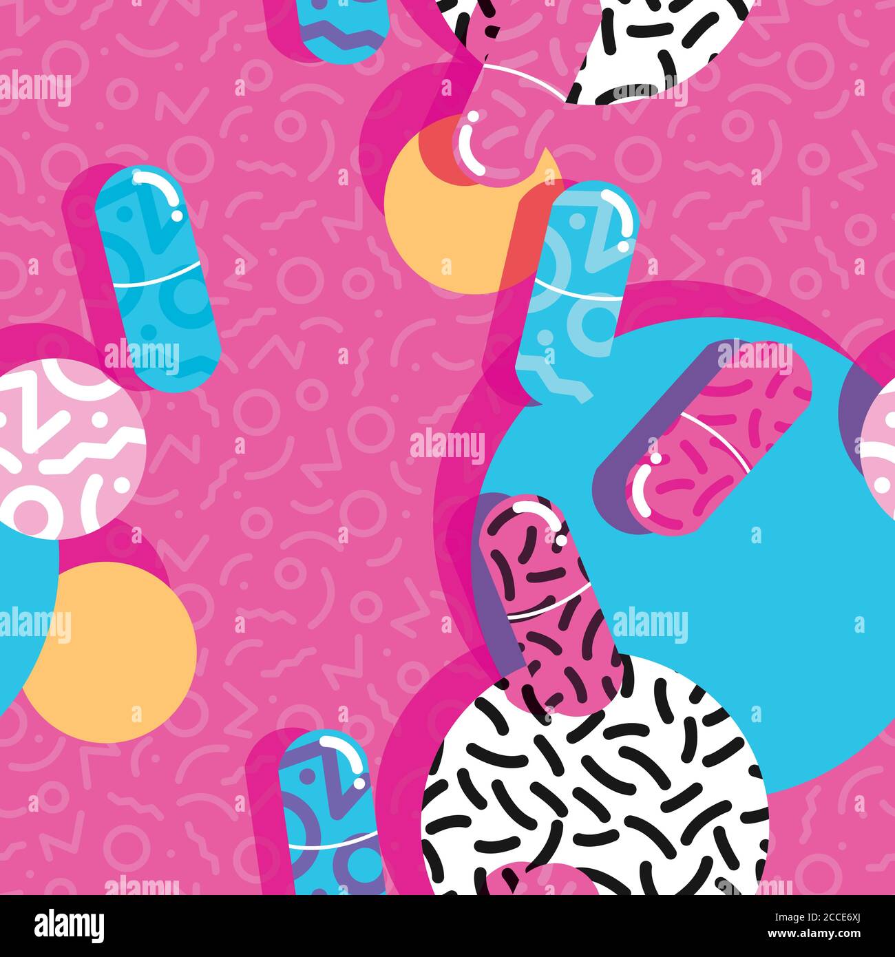 Pills and capsules seamless pattern, pop modern design, bold colors and ...