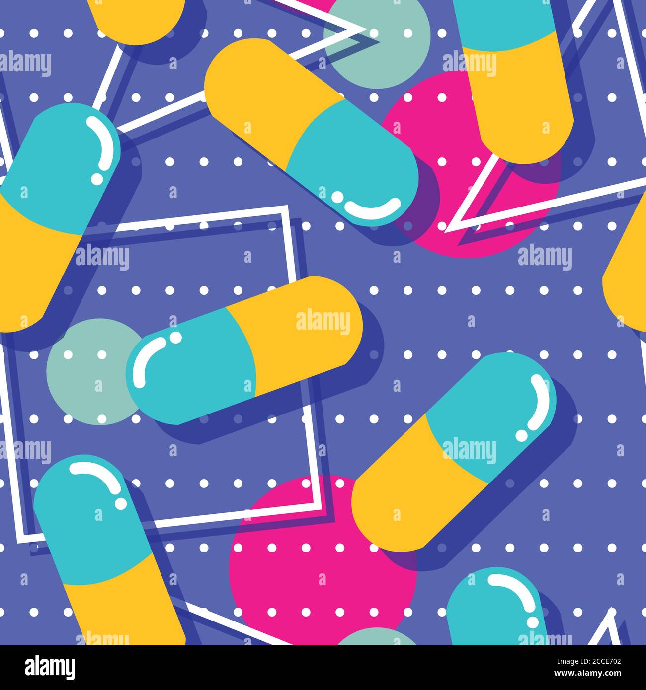 Pills and capsules seamless pattern, pop modern design, bold colors and ...