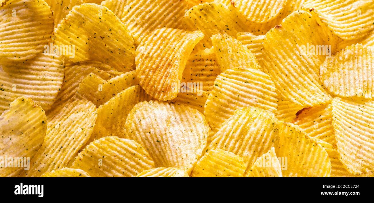 Pattern of potato chips, panorama, top view,flat lay Stock Photo - Alamy
