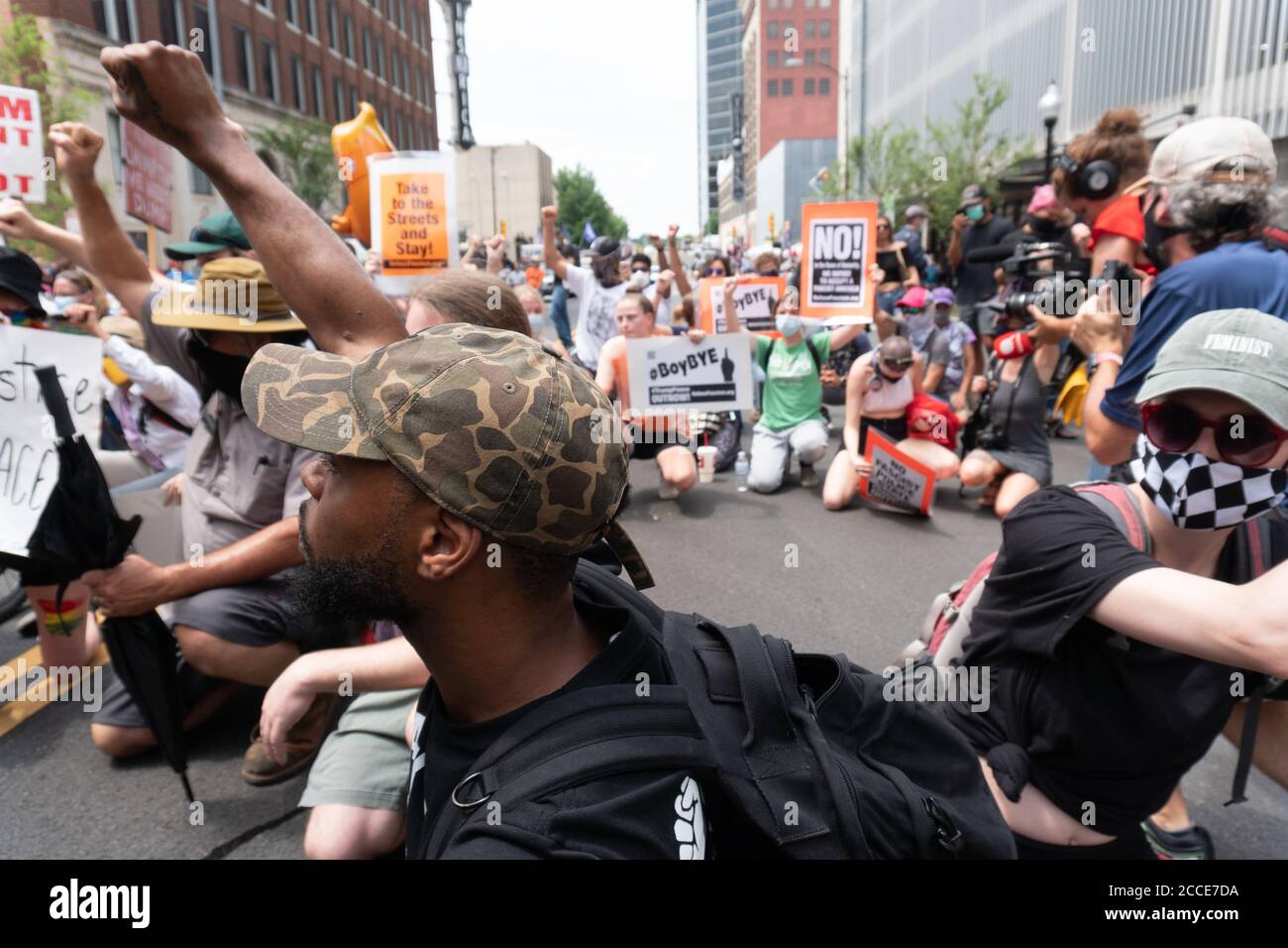 Tulsa, OK, USA. 20th Jun 2020 : A crowd of protesters take a knee near ...