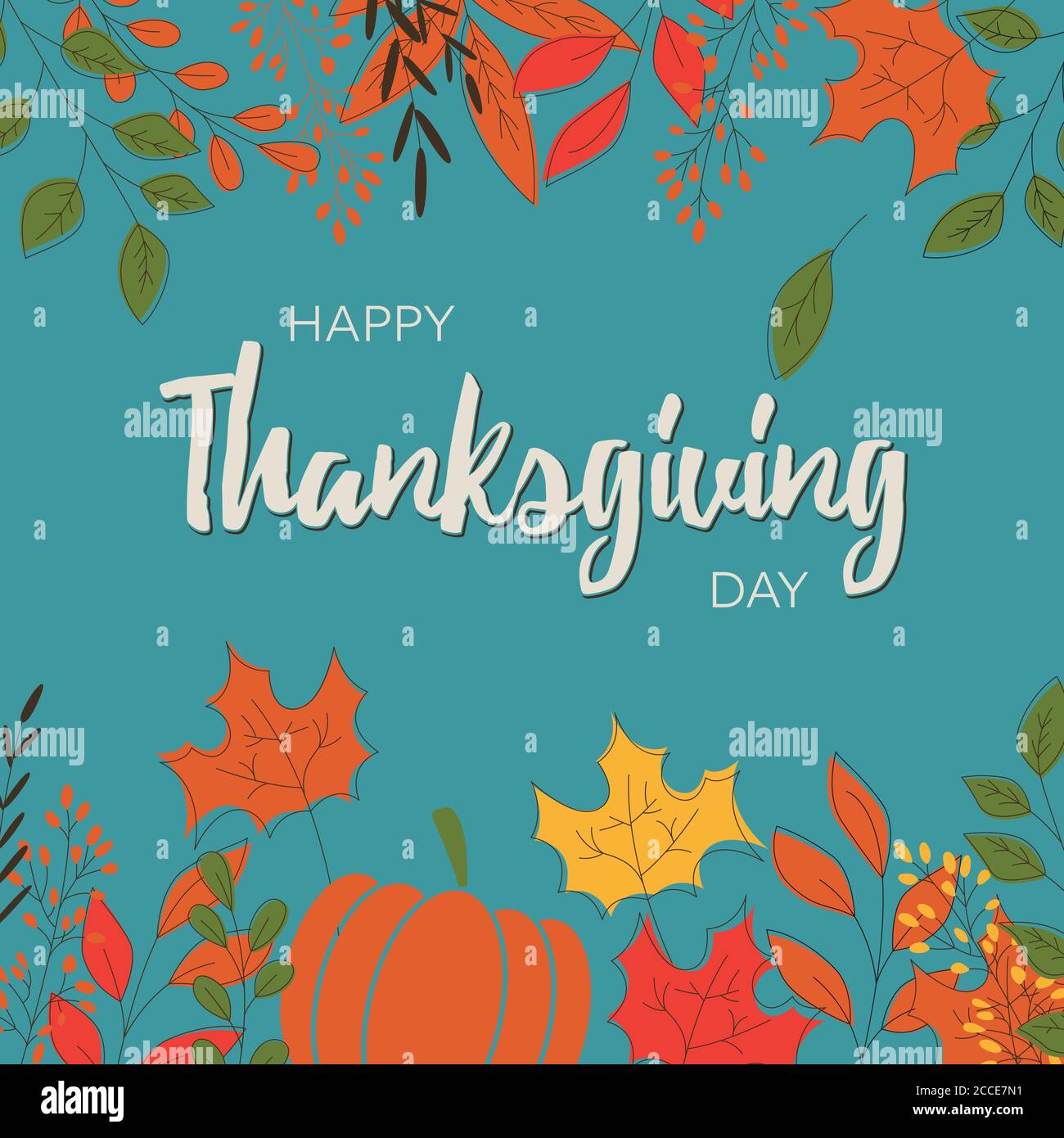 Happy Thanksgiving day card with floral decorative elements, colorful ...