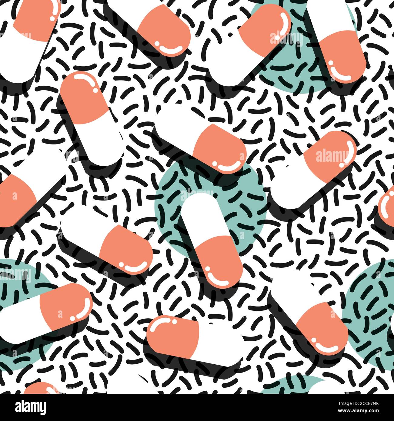 Pills and capsules seamless pattern, pop modern design, bold colors and ...