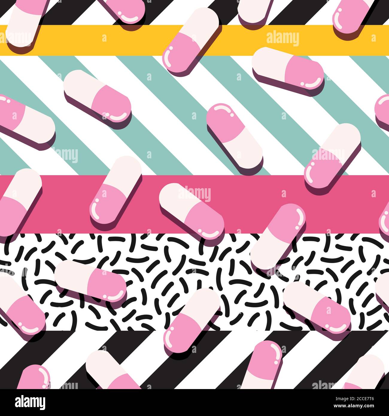 Pills and capsules seamless pattern, pop modern design, bold colors and ...