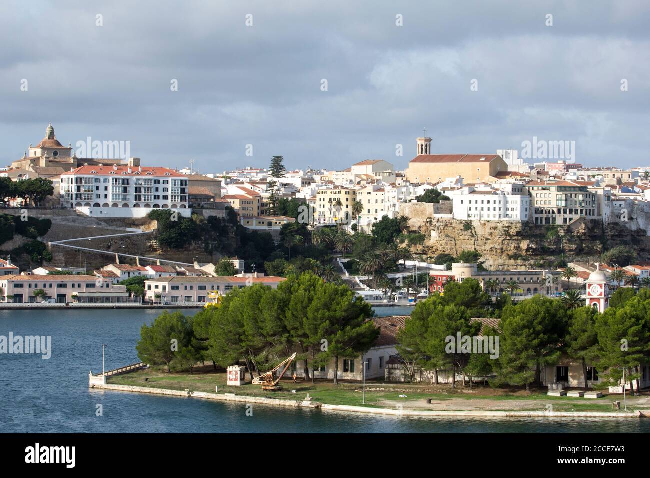 Port and church of Santa Maria, Mao, Mahon, Menorca Stock Photo - Alamy