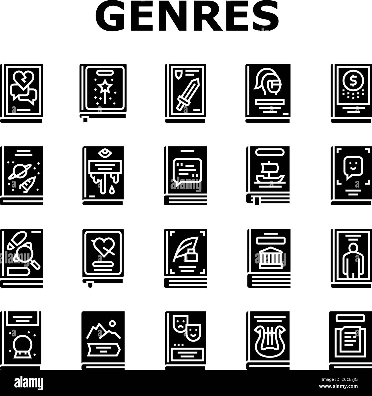 Literary Genres Books Collection Icons Set Vector Stock Vector Image ...