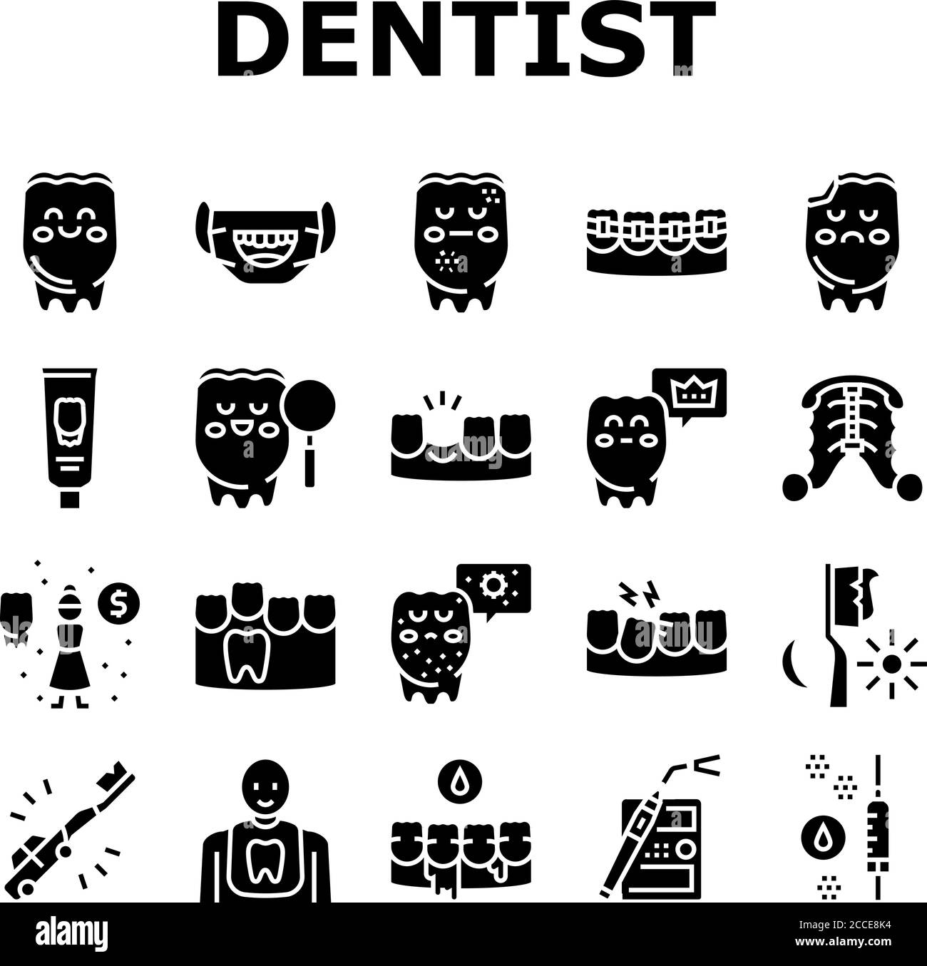 Children Dentist Dental Care Icons Set Vector Stock Vector Image & Art ...