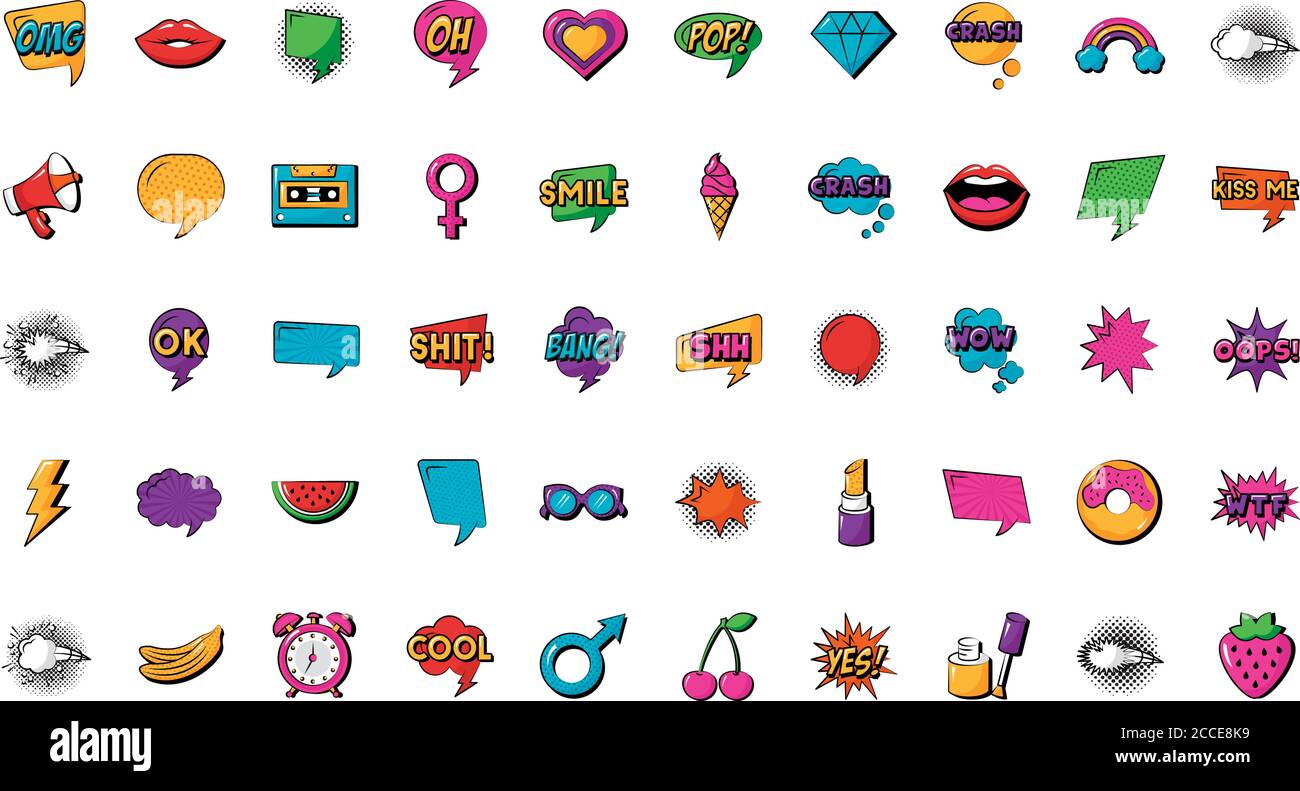 bundle of fifty pop art set icons vector illustration design Stock ...