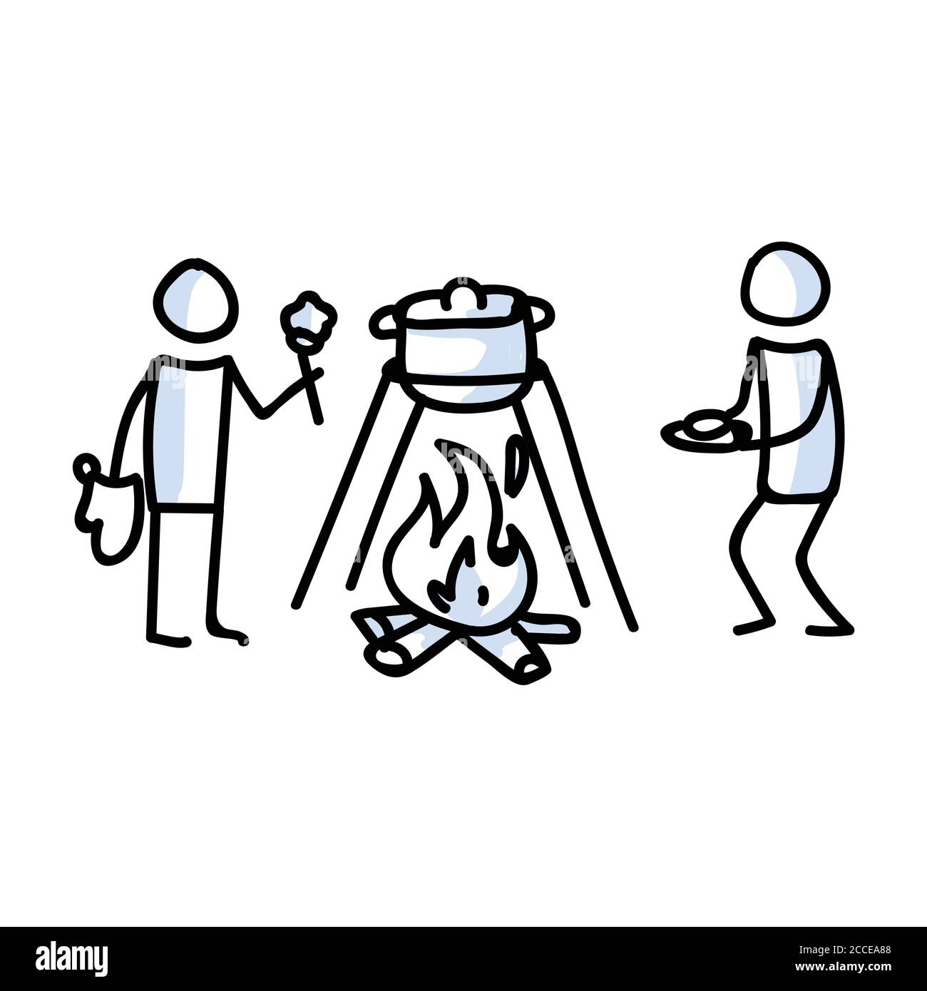 Hand drawn stickman camping cooking pot concept. Simple outdoor ...