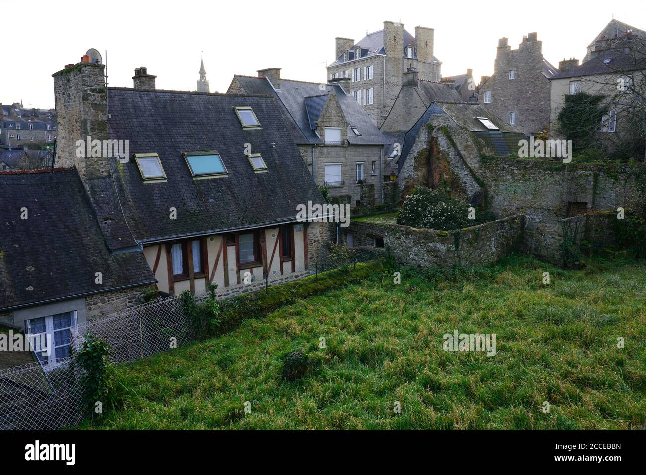 DINAN, FRANCE -29 DEC 2019- View of Middle Ages buildings seen from the ...