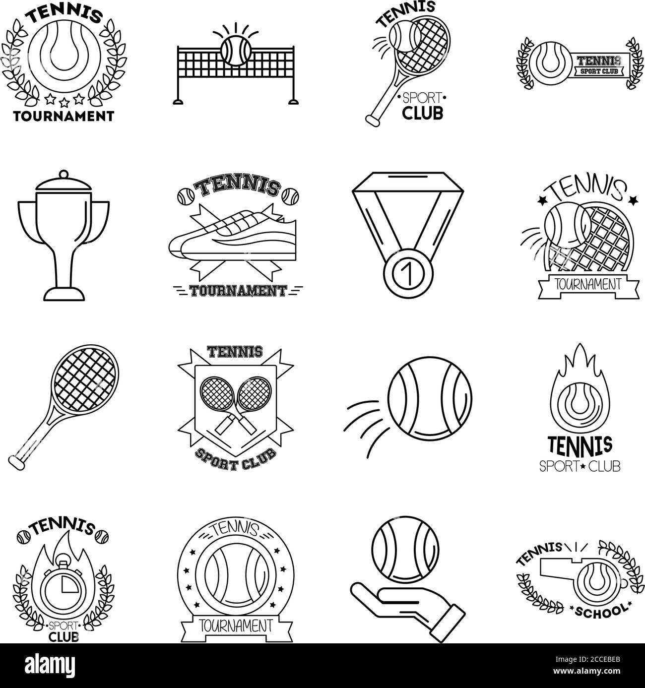 bundle of sixteen sport tennis set collection icons vector illustration ...