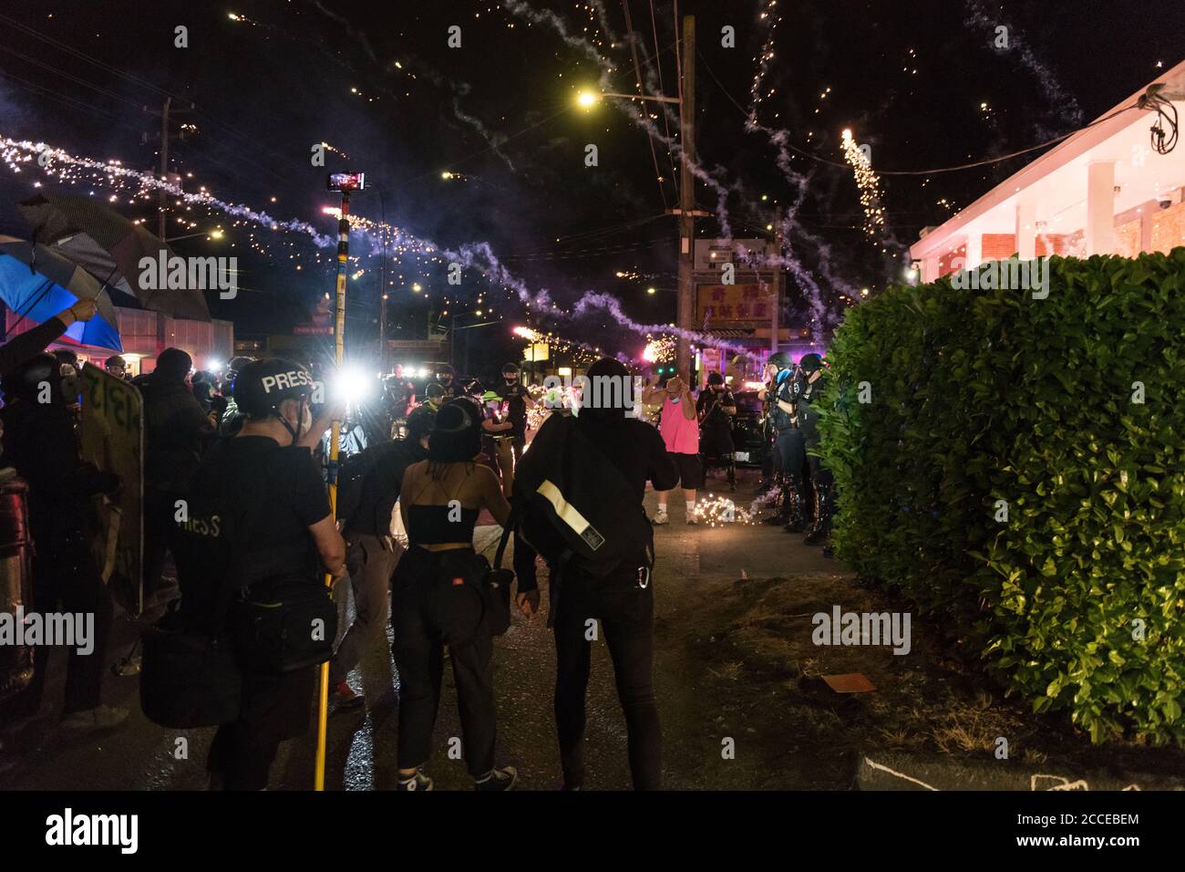 Seattle, USA - Aug 16, 2020: Protest and fireworks at the Seattle ...