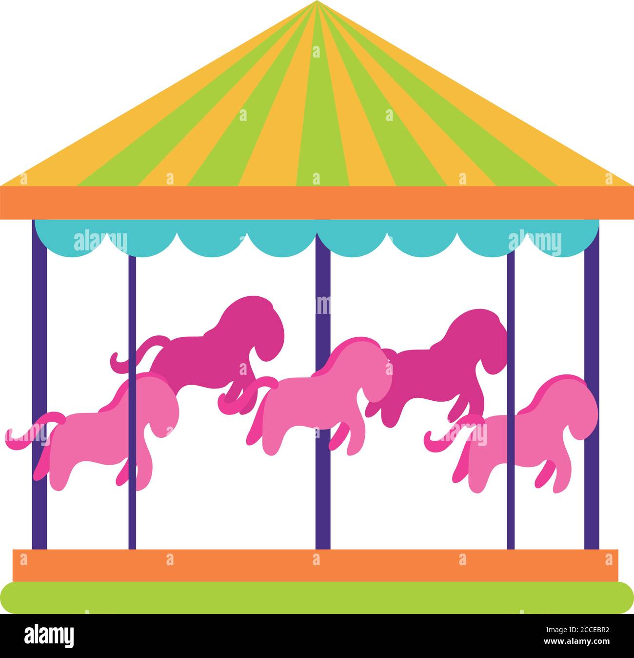 carousel mechanical fairground attraction flat style icon vector ...