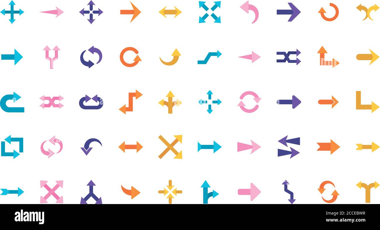 Arrows flat style 50 icon set design of direction web forward and ...