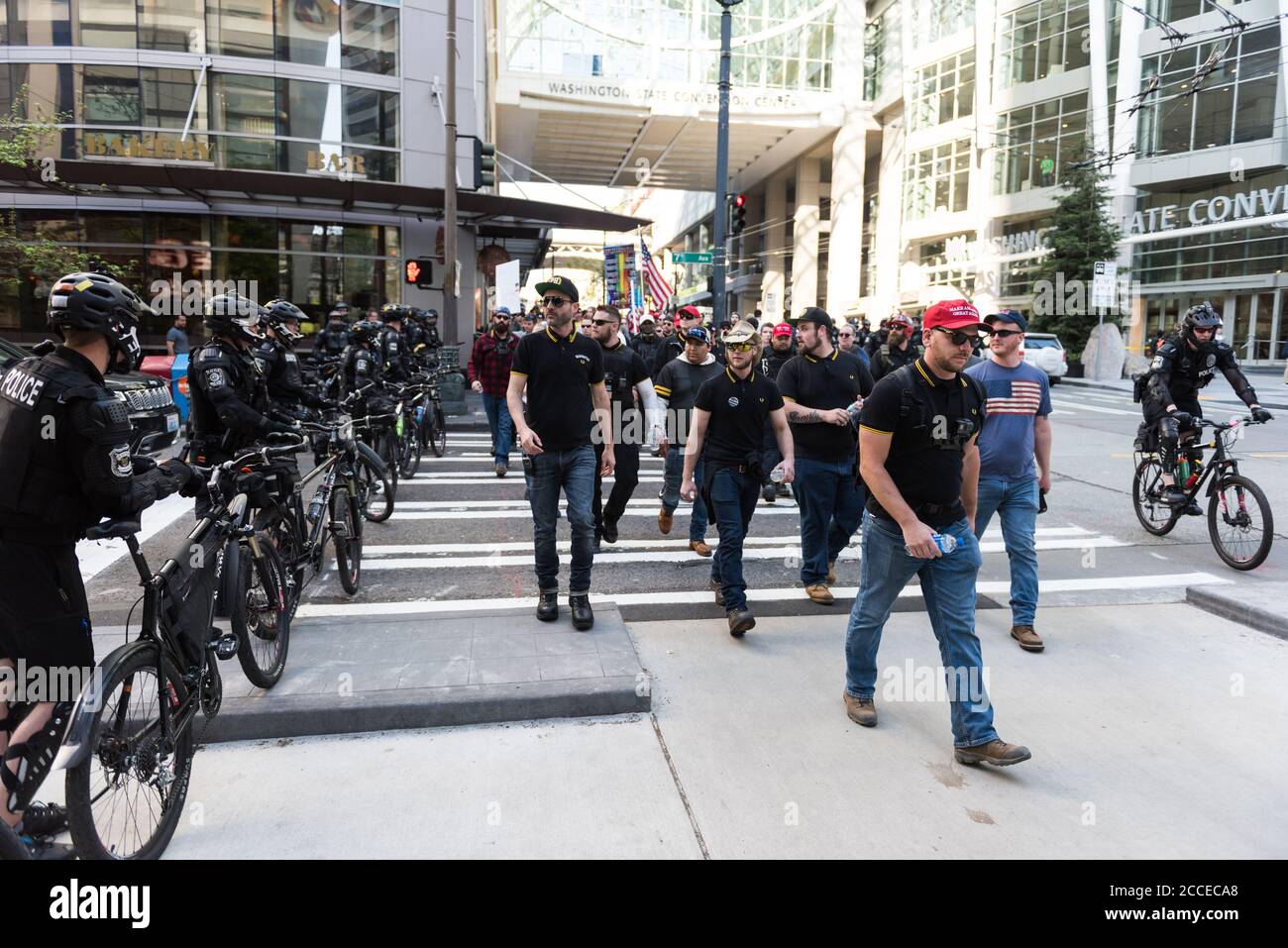 Seattle, USA - May 1st, 2018: A Proud Boy Pro-Trump Rally late in the ...