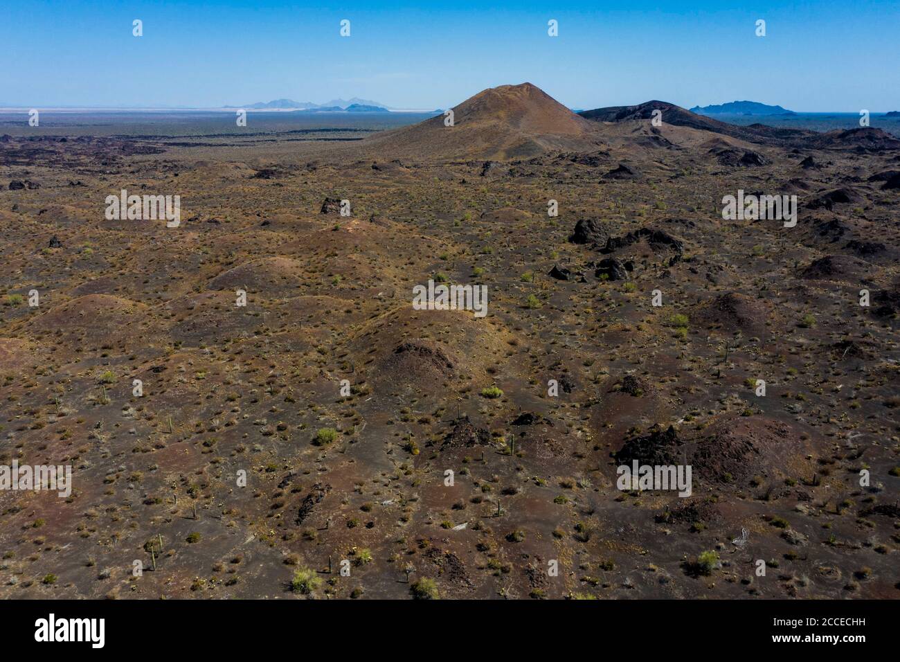 Aerial view of the sparse vegetation of the desert and sierra of the El ...