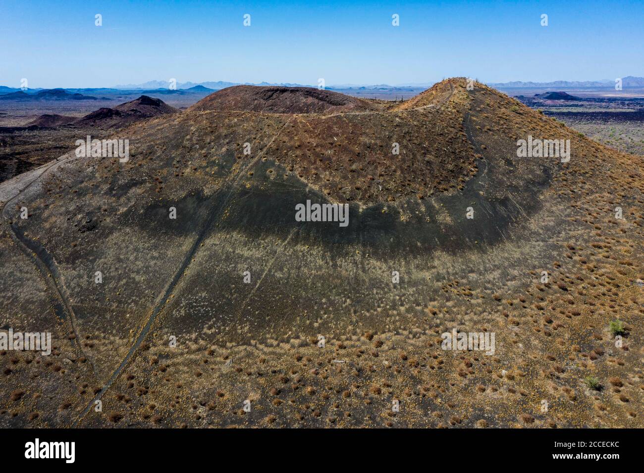Aerial view of the sparse vegetation of the desert and sierra of the El ...